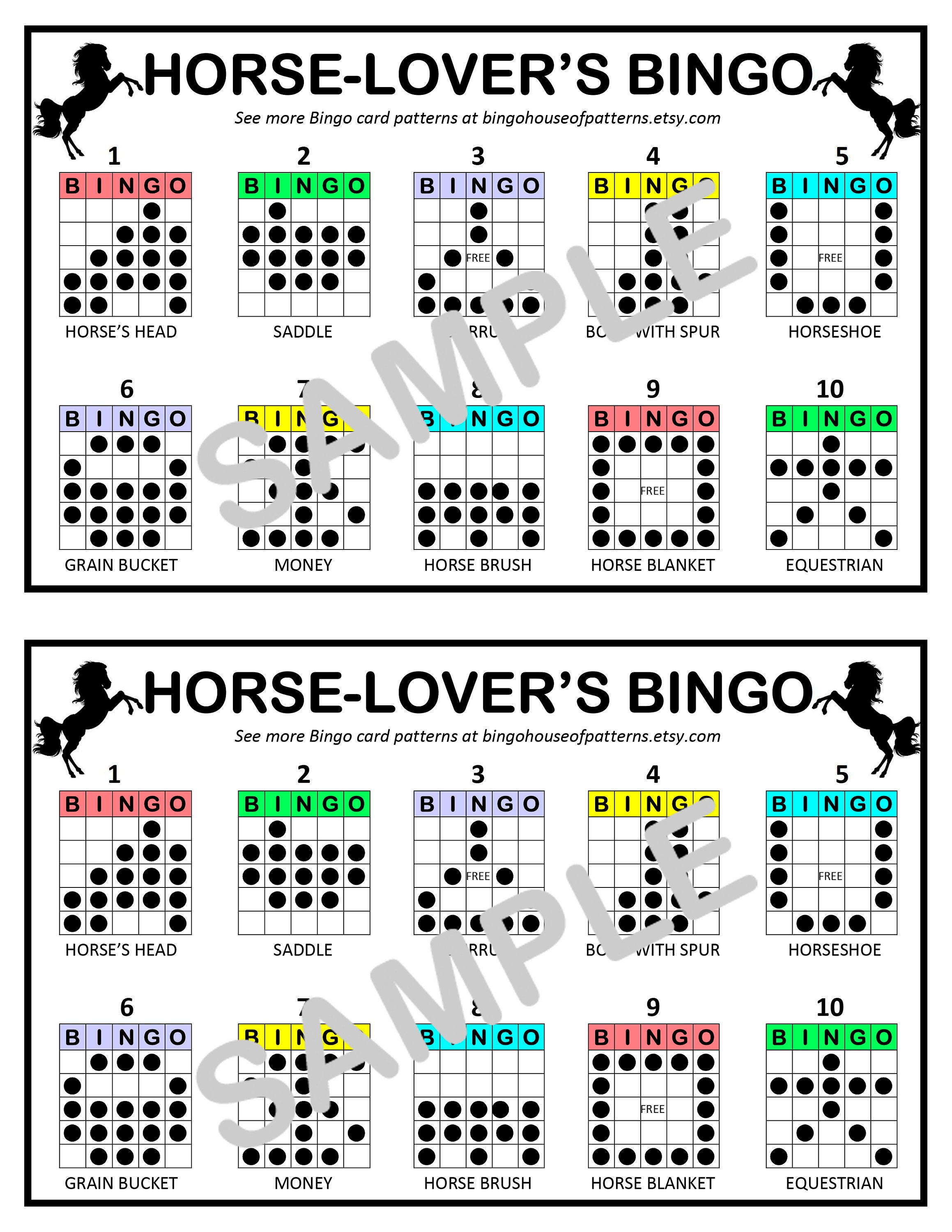 Horse Lovers BINGO Card Patterns for Really Fun BINGO Games - Bingo ...