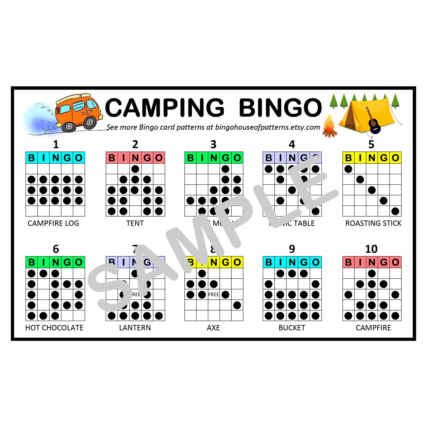 Camping BINGO Card Patterns for Really Fun BINGO Games - Bingo Cards - Etsy