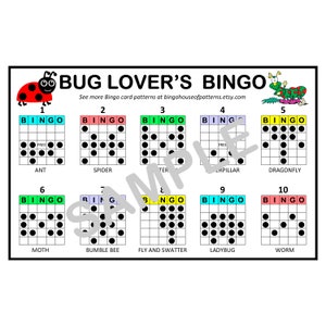 Bug Lovers BINGO Card Patterns for Really Fun BINGO Games - Bingo Cards ...