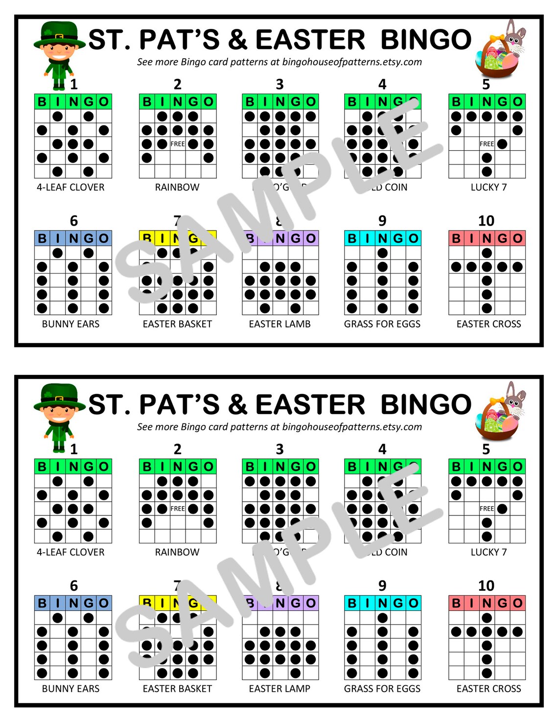 St. Patrick's Day and Easter Holiday BINGO Card Patterns for Really Fun ...