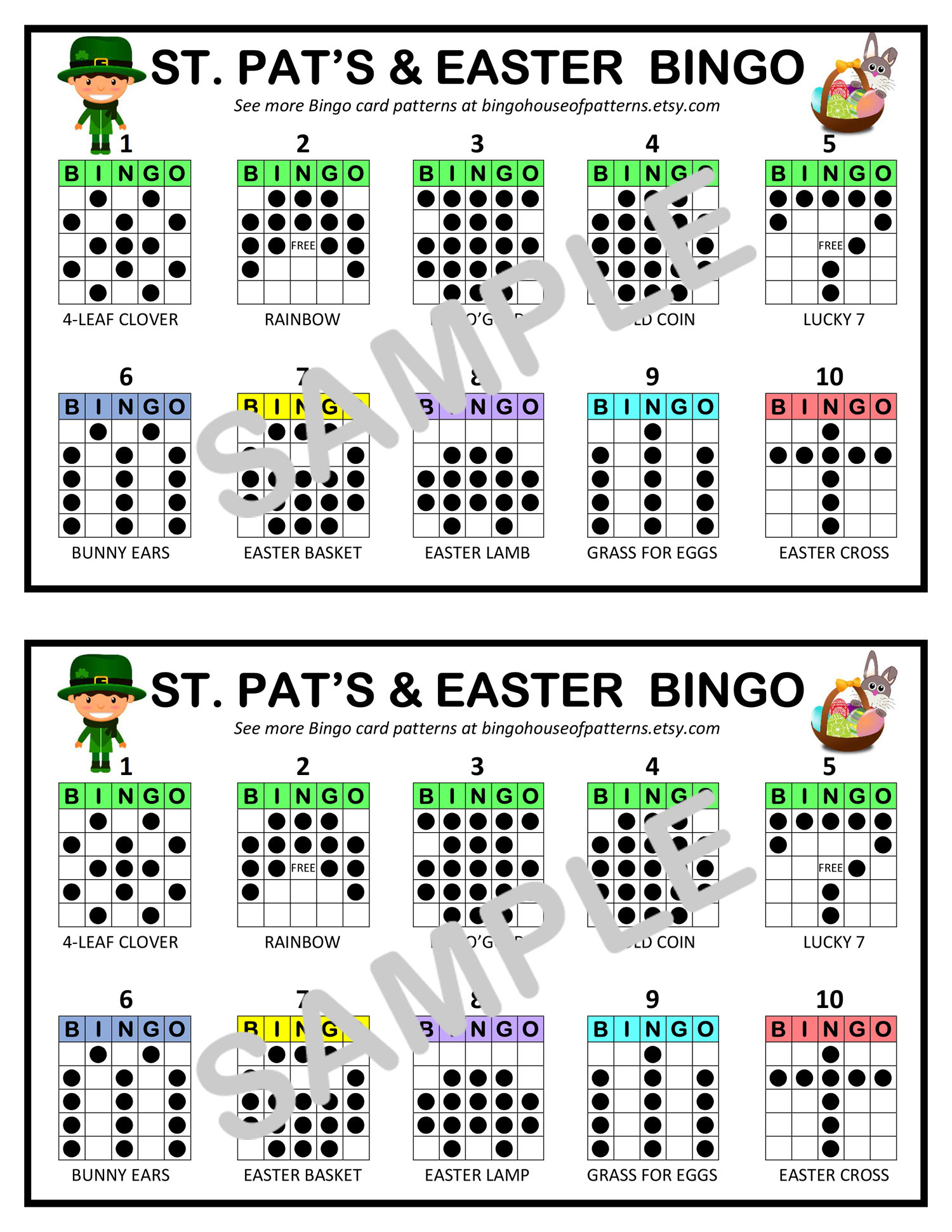 St. Patrick's Day and Easter Holiday BINGO Card Patterns for Really Fun ...