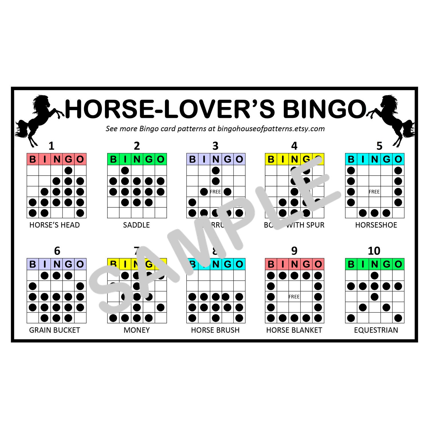 Horse Lovers BINGO Card Patterns for Really Fun BINGO Games - Bingo ...
