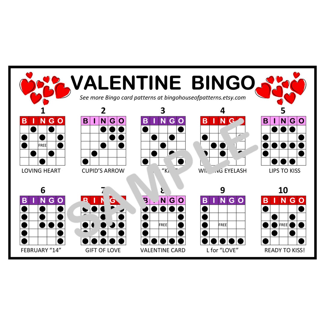 Valentine's Day Holiday BINGO Card Patterns for Really Fun BINGO Games ...
