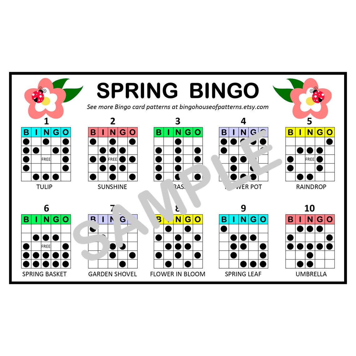 Spring BINGO Card Patterns For Really Fun BINGO Games Bingo Etsy