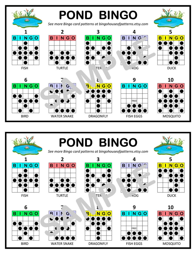 Pond BINGO Card Patterns for Really Fun BINGO Games - Bingo Cards - Etsy