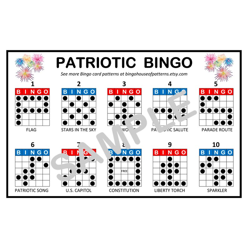 Patriotic Holiday BINGO Card Patterns For Really Fun BINGO Etsy
