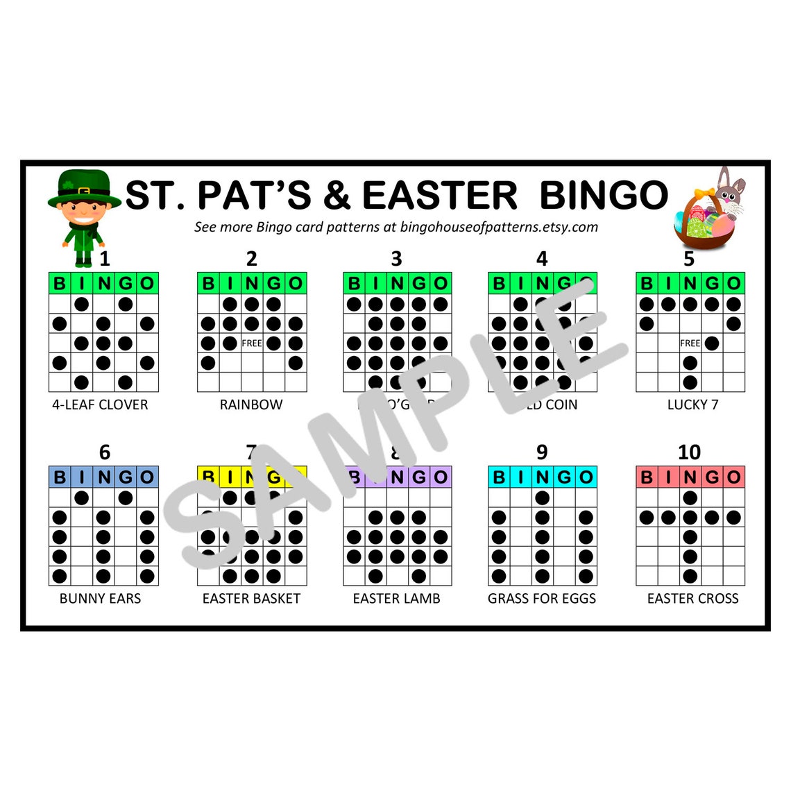 St. Patrick's Day and Easter Holiday BINGO Card Patterns for Really Fun ...
