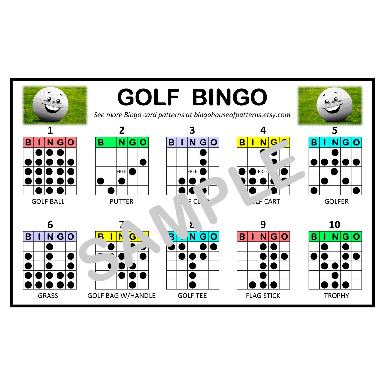 Golf BINGO Card Patterns for Really Fun BINGO Games - Bingo Cards - Etsy