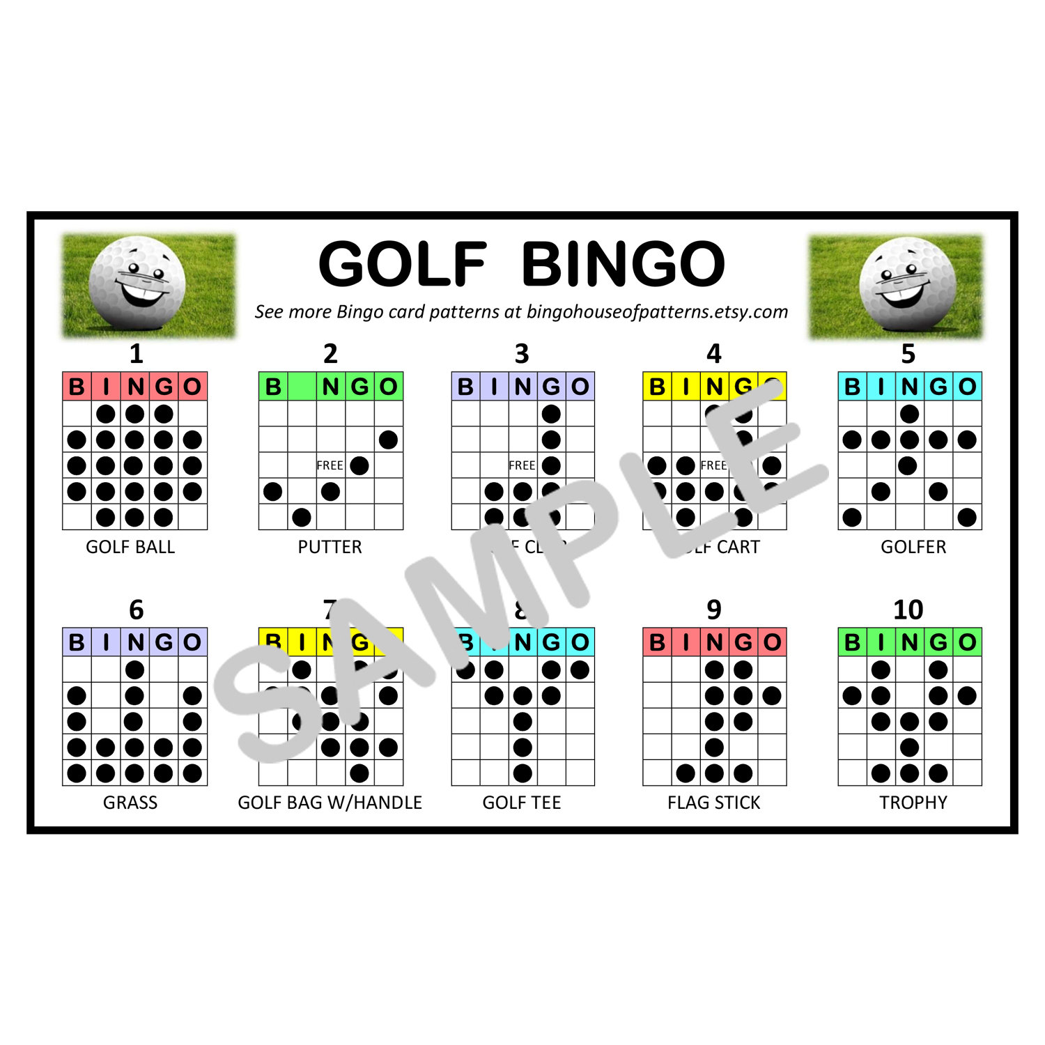 Golf BINGO Card Patterns for Really Fun BINGO Games Bingo Cards - Etsy ...