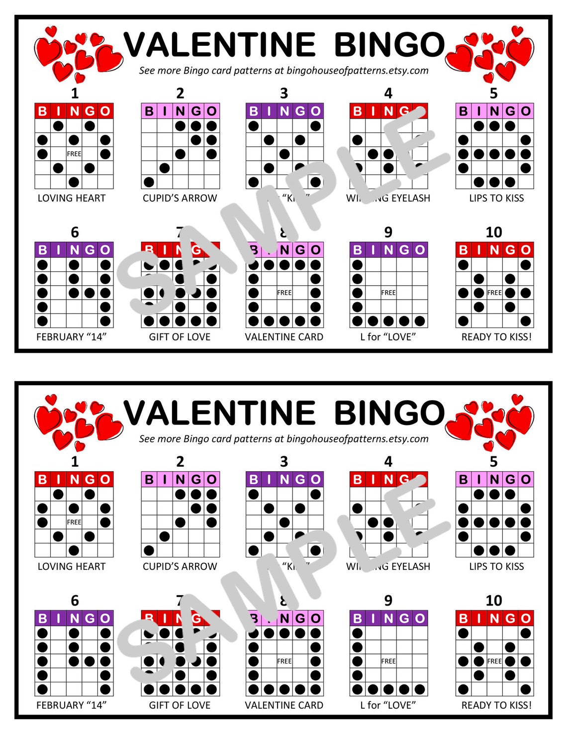 Valentine's Day Holiday BINGO Card Patterns for Really Fun BINGO Games ...