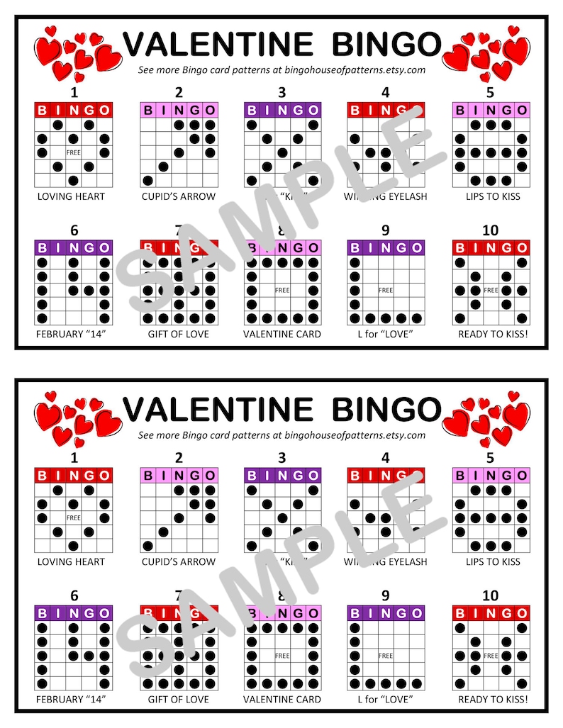 Valentine's Day Holiday BINGO Card Patterns for Really Fun BINGO Games ...
