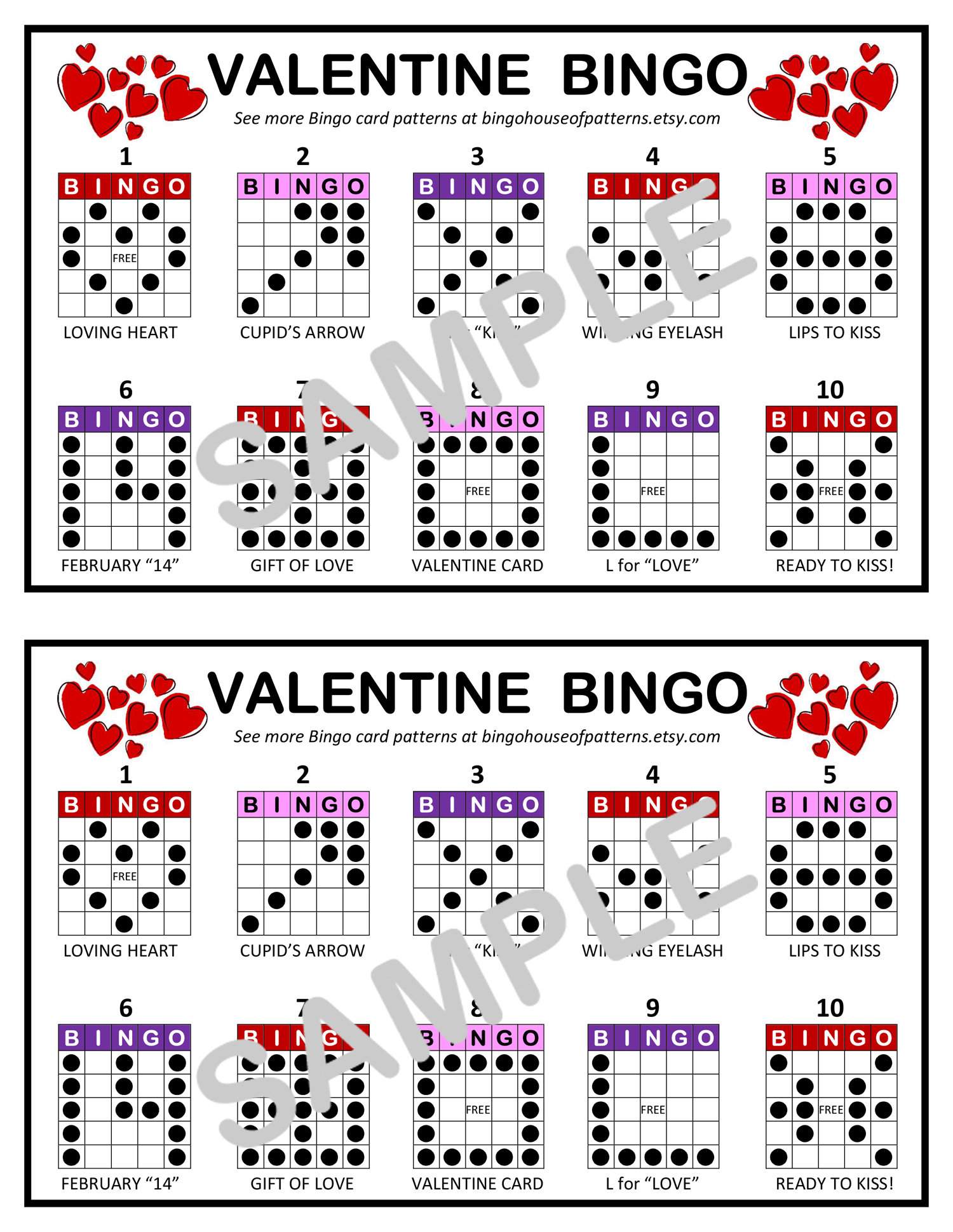 Valentine's Day Holiday BINGO Card Patterns for Really Fun BINGO Games ...
