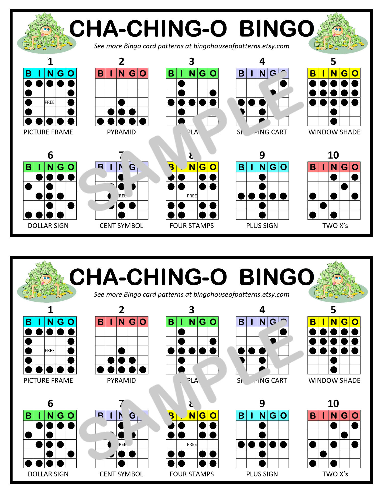 Cha-chingo BINGO Card Patterns for Really Fun BINGO Games - Bingo Cards ...