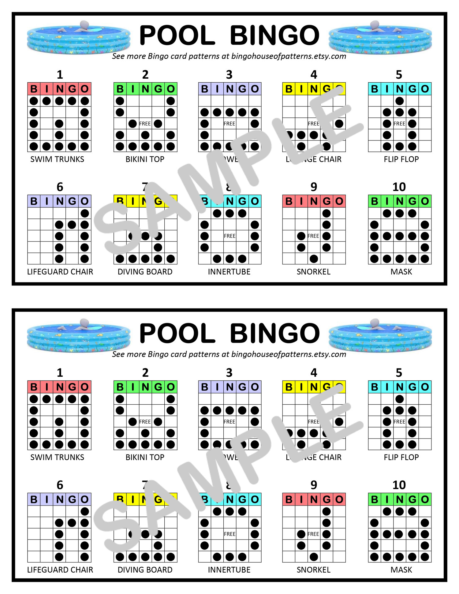 Pool BINGO Card Patterns for Really Fun BINGO Games - Bingo Cards - Etsy