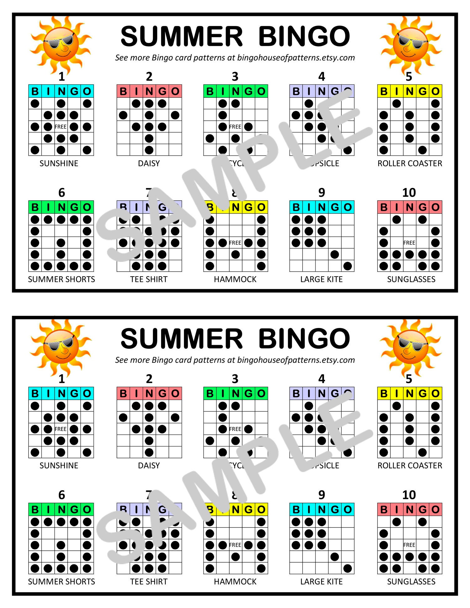 Summertime BINGO Card Patterns for Really Fun BINGO Games - Bingo Cards ...