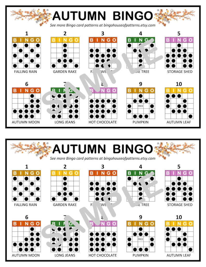 Autumn BINGO Card Patterns for Really Fun BINGO Games - Bingo Cards - Etsy