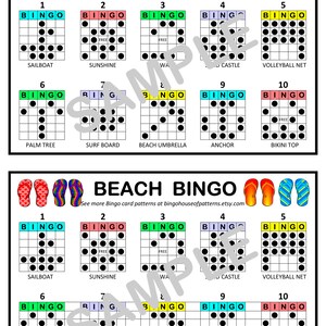 Beach BINGO Card Patterns for Really Fun BINGO Games - Bingo Cards - Etsy