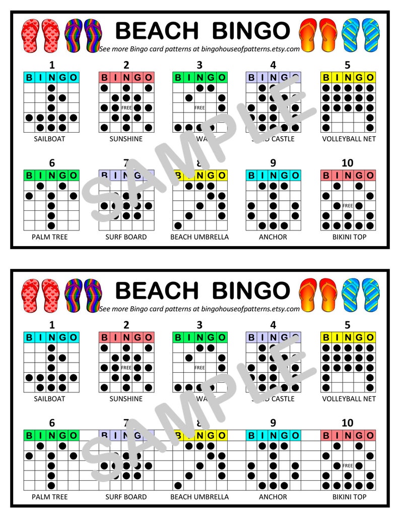 Beach BINGO Card Patterns for Really Fun BINGO Games - Bingo Cards - Etsy