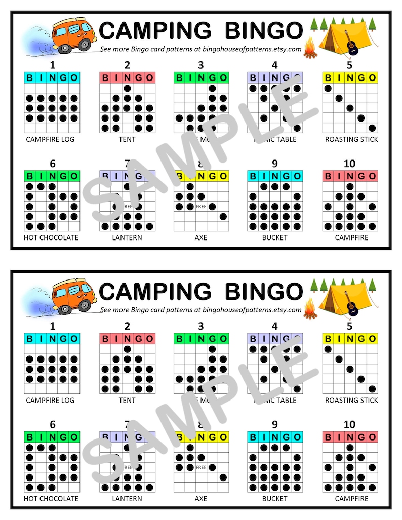 Camping BINGO Card Patterns for Really Fun BINGO Games - Bingo Cards - Etsy
