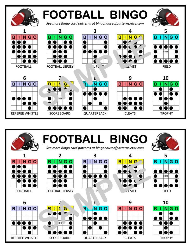 Football BINGO Card Patterns for Really Fun BINGO Games - Bingo Cards ...