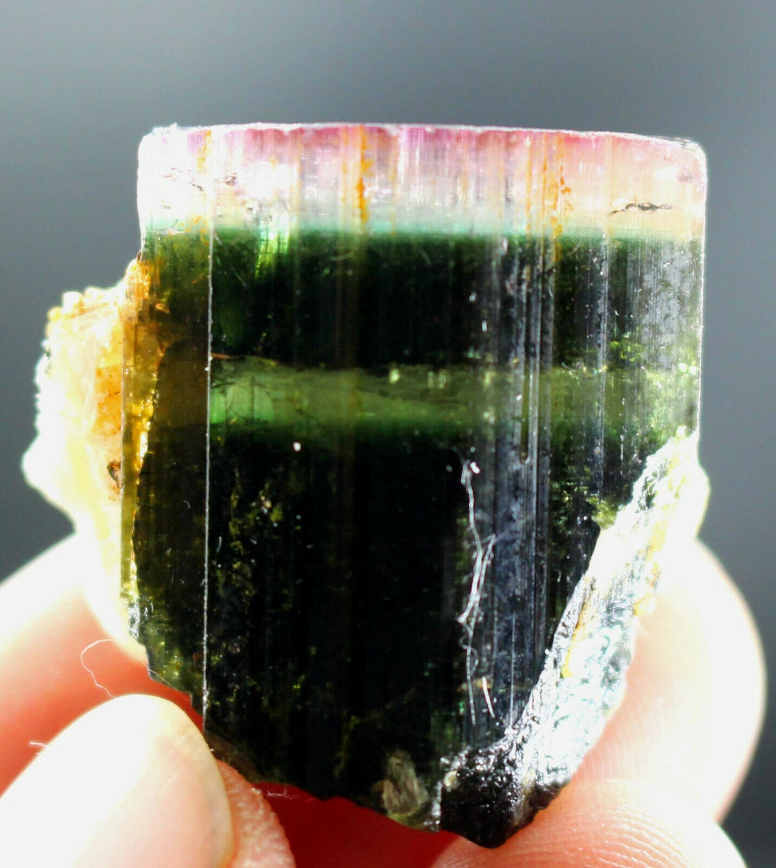 110 CT Terminated Natural Tri Color Pink Cap Paprok TOURMALINE Crystal ...
