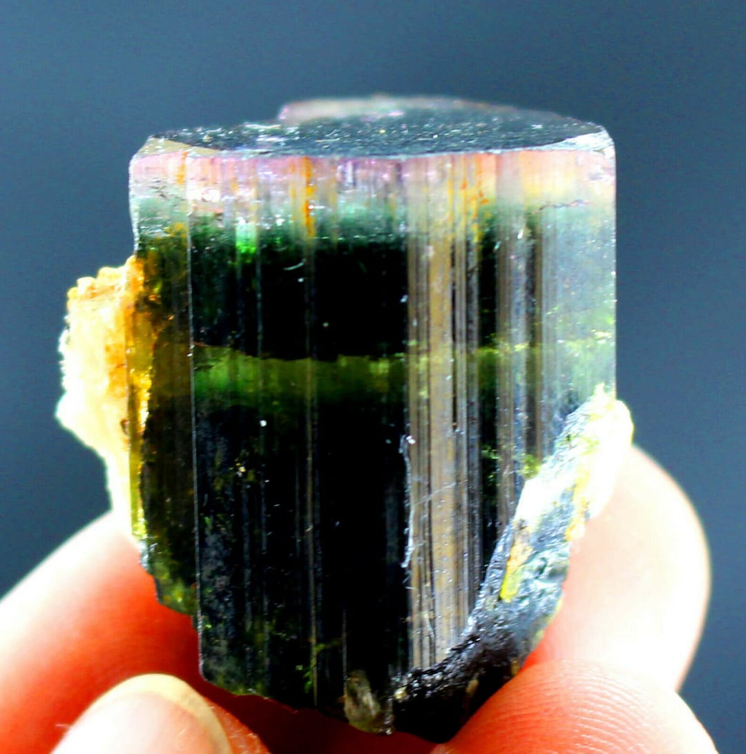 110 CT Terminated Natural Tri Color Pink Cap Paprok TOURMALINE Crystal ...