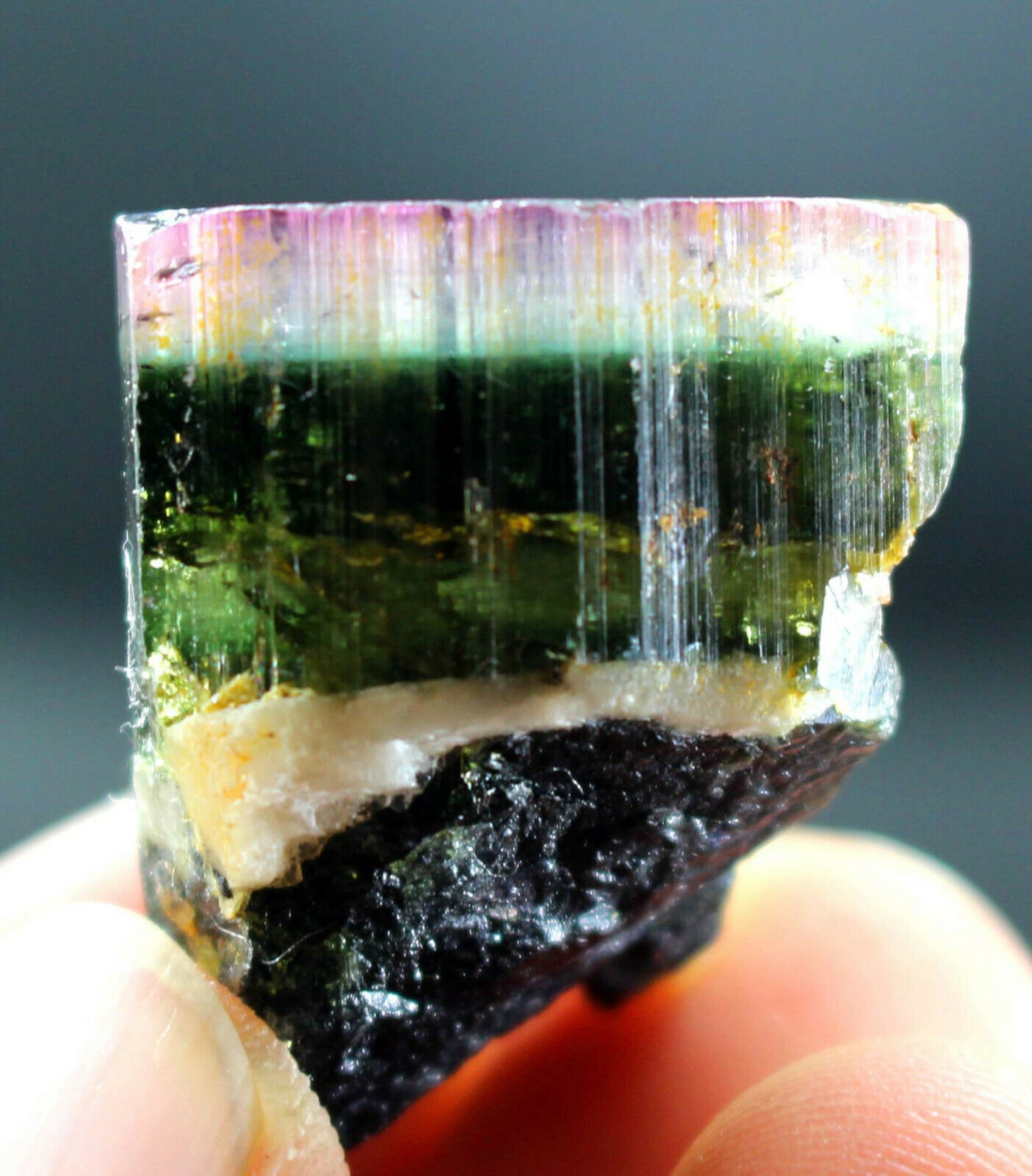110 CT Terminated Natural Tri Color Pink Cap Paprok TOURMALINE Crystal ...