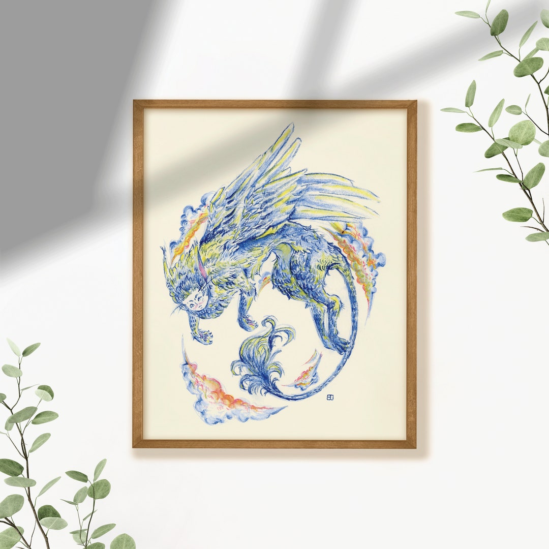 Cute Sphinx Chalk Pastel Drawing Illustration Artist Print DIGITAL ...