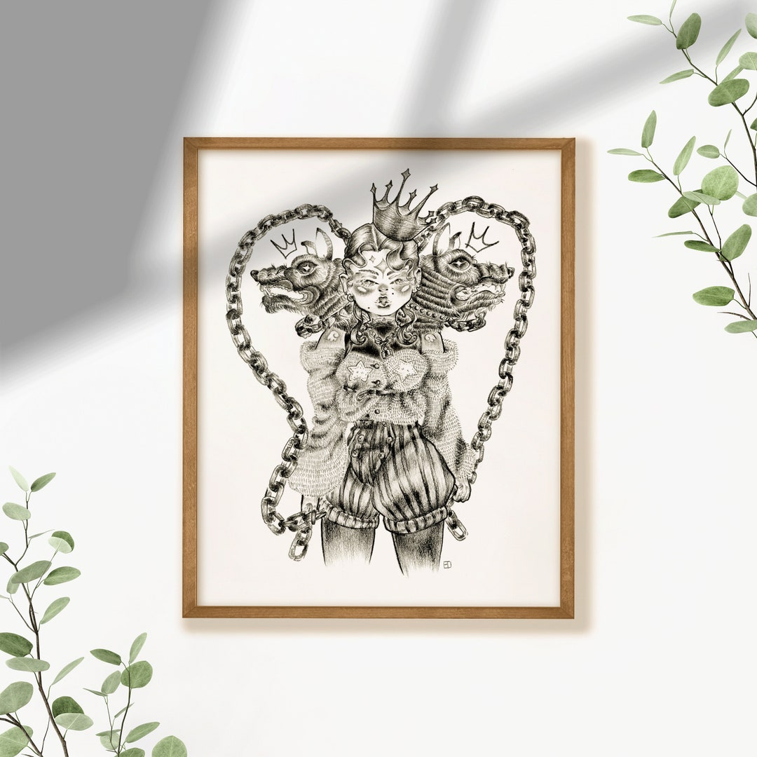 Cute Chimera Girls Charcoal Drawing Illustration | 2 Hounds | Artist ...