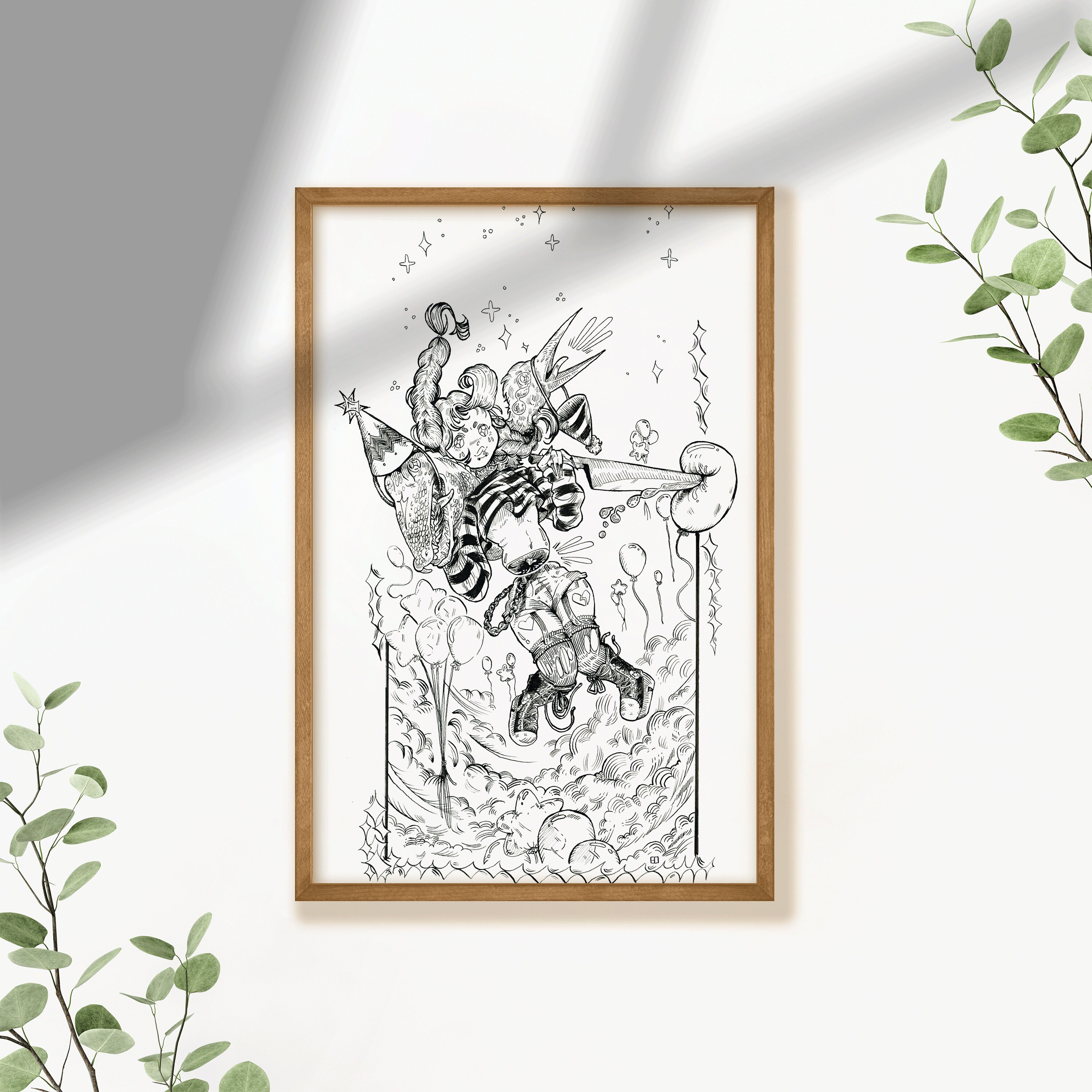 Cute Chimera Girls Ink Drawing Illustration | Alligator and Crane ...