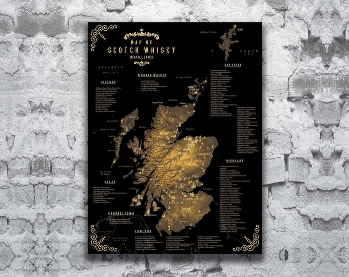 Scotland Distilleries Map - Etsy