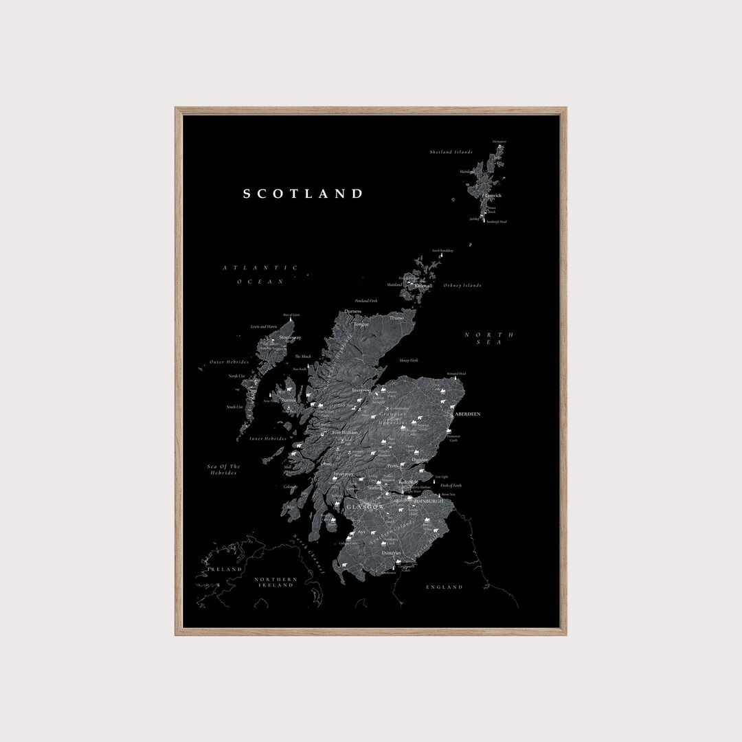 SCOTTISH Heritage Map Castles, Lighthouses & Highland Cattle Print ...