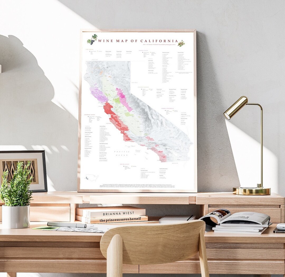 WINE CALIFORNIA US Wine Map of California Avas Grapes Print Home ...