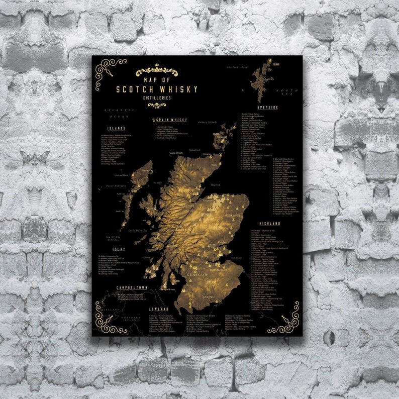 SCOTCH WHISKY Scotland Map of Whiskey Whiskey Distilleries Map Poster ...