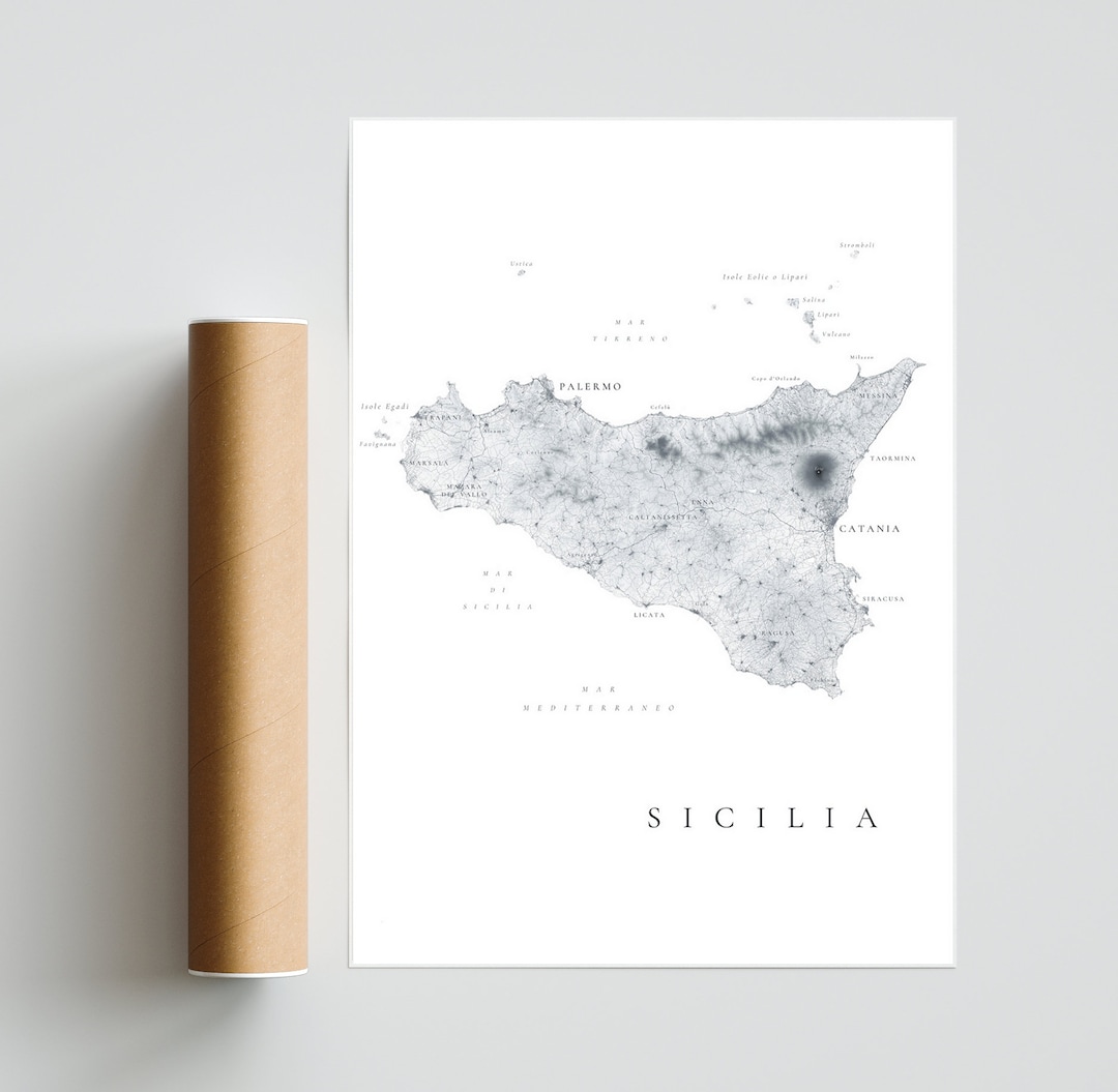 SICILIA Italy Sicily Black and White Minimalistic Art Home Office Decor ...