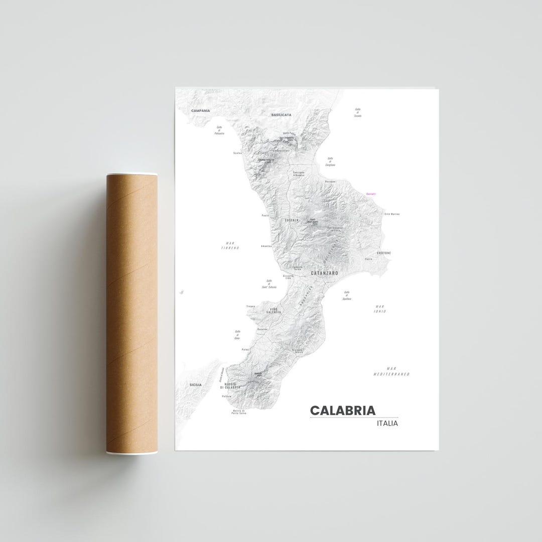 CALABRIA Italy Reggio Di Calabria Black and White Aesthetic Map ...
