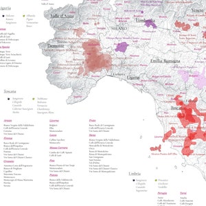WINE ITALY Wine Map Mappa Dei Vini D' Italia DOC Grapes Varieties Print ...