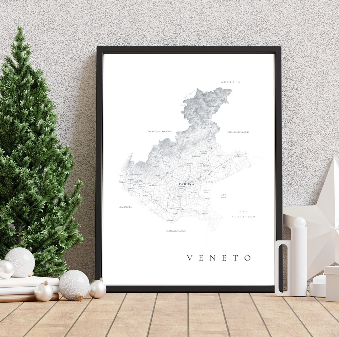 VENETO Italy Black and White Minimalist Art Home Office Decor Mapart ...