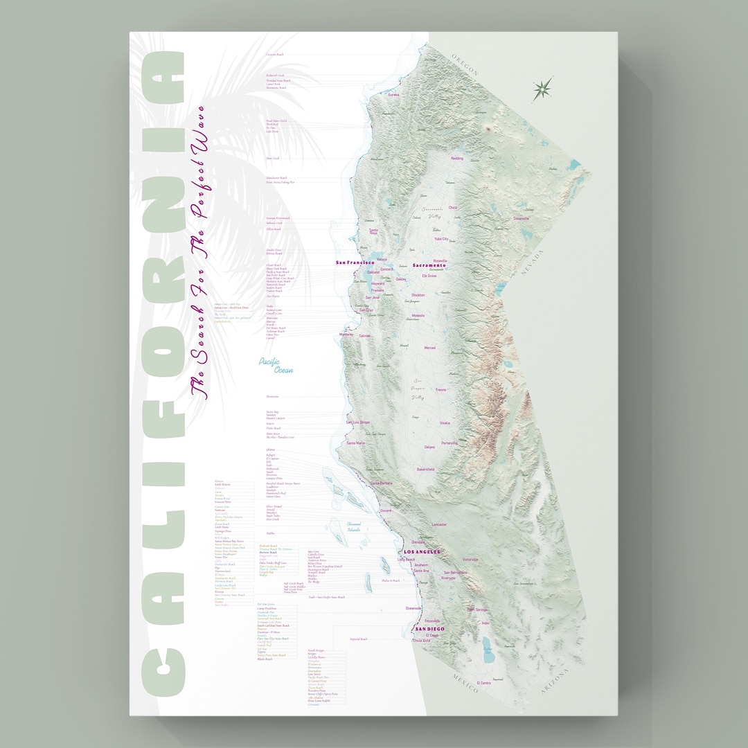 SURF MAP California Surfing Spots Poster Perfect Gift for a Surfer - Etsy