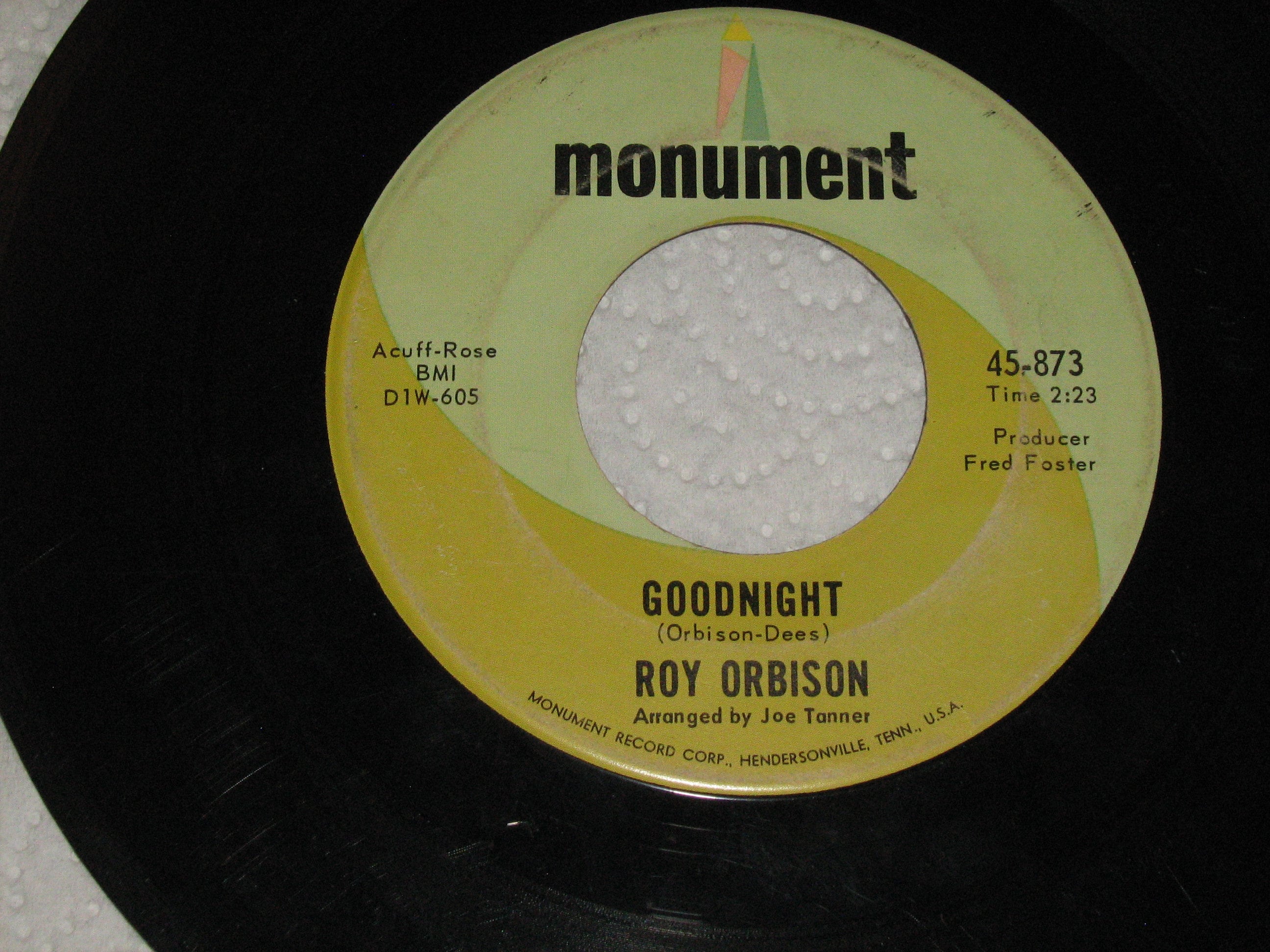 1960s 45 Rpm Rock Roy Orbison on Monument 45-873 Goodnight - Etsy