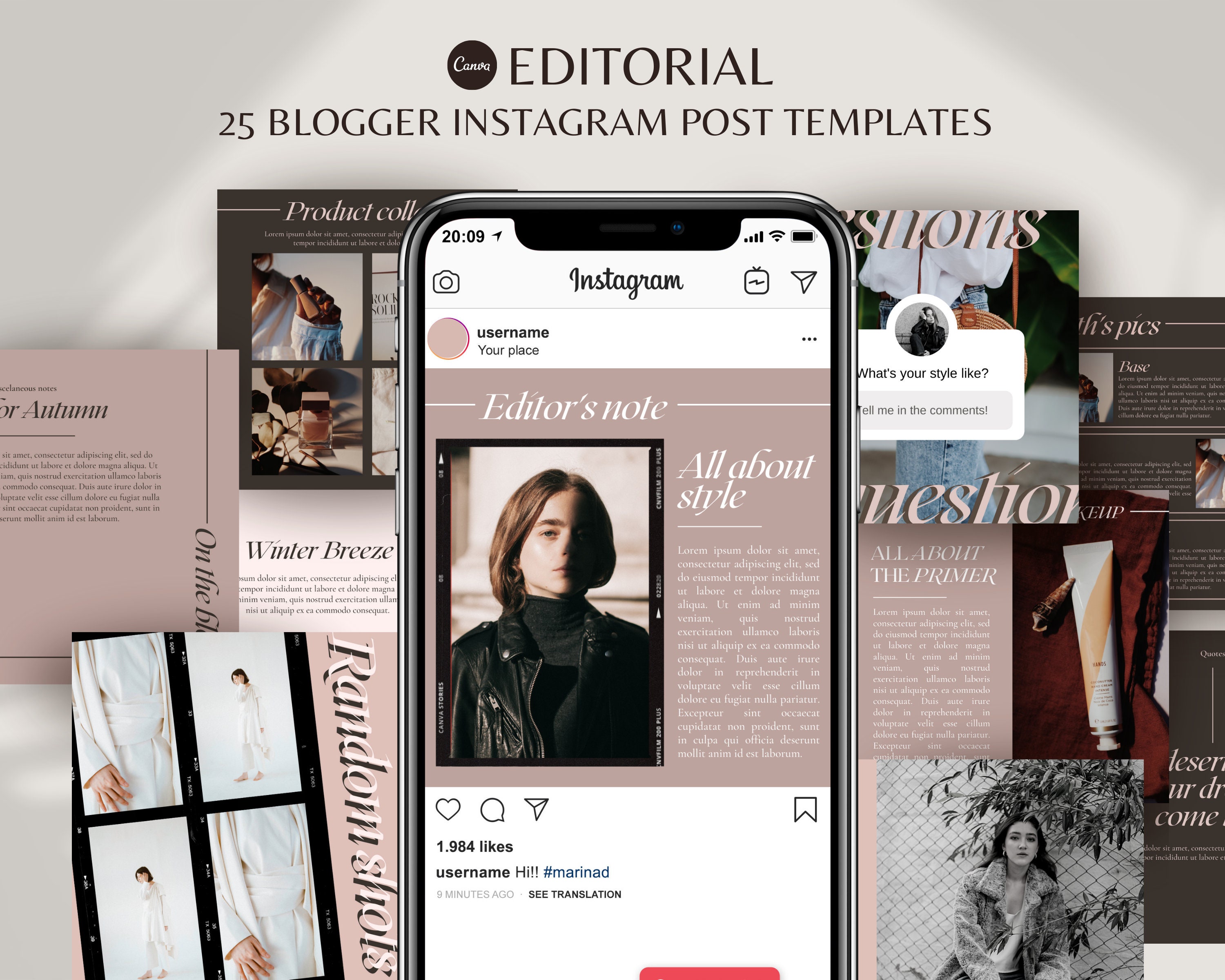 Instagram Post Templates for Brands and Bloggers | Editorial | Set of ...