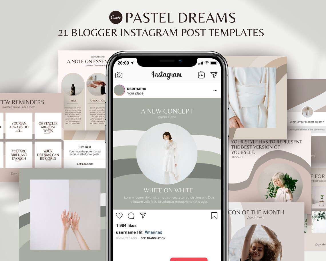 Instagram Post Templates for Brands and Bloggers Pastel Dreams Set of ...