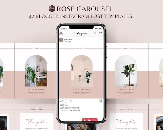 42 Instagram Post Templates for Brands and Bloggers Rosé | Etsy