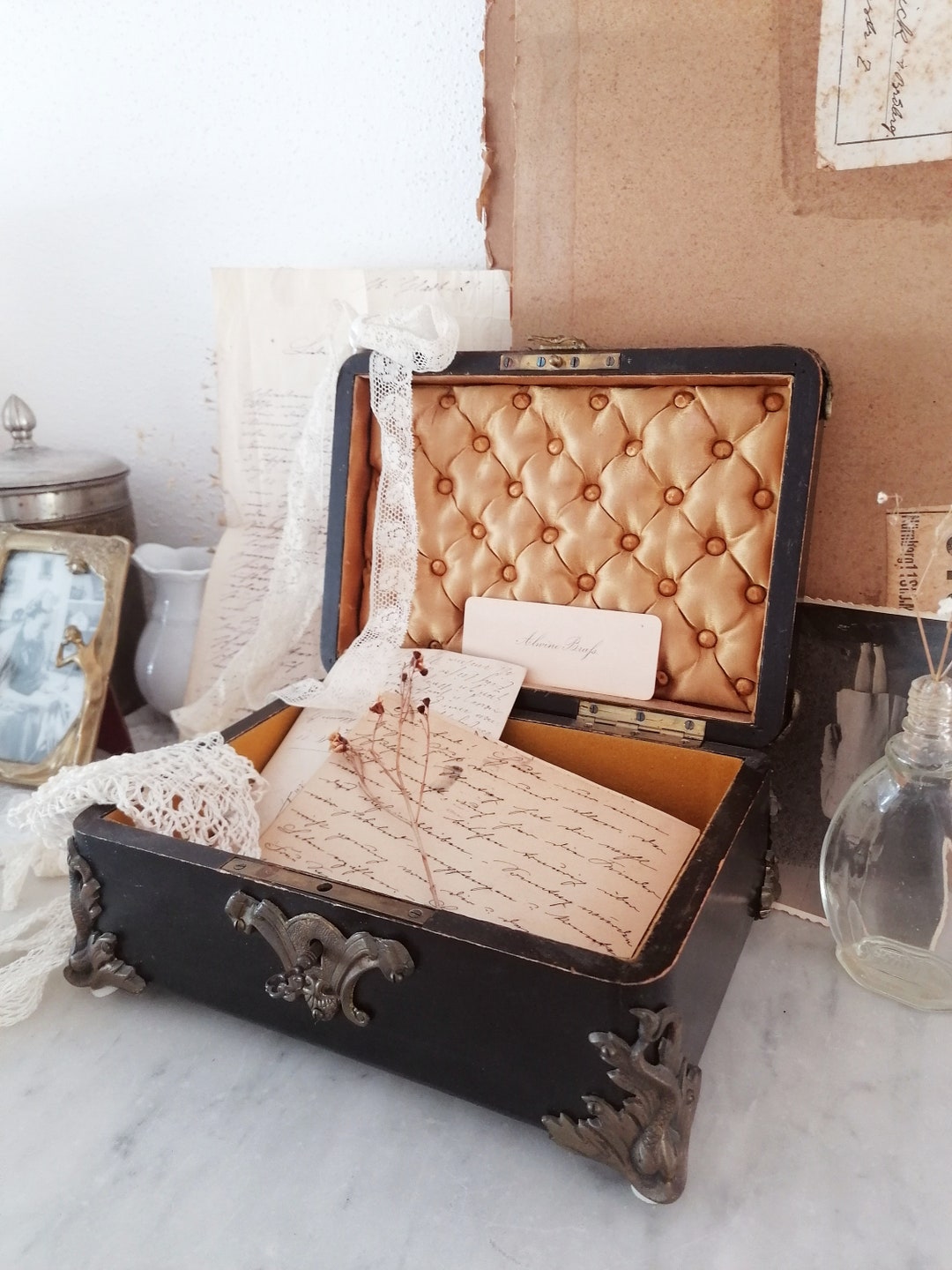 Antique Wooden Casket 19th Century Hand-painted With Beadwork - Etsy