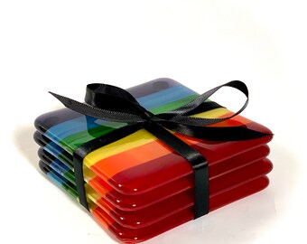 Handmade Glass Coasters: Rainbow Blend - Etsy