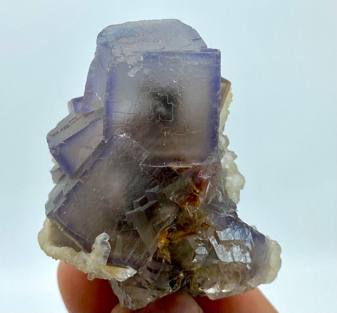73 Gram Beautiful Blue/gray Line PHANTOM Cubic FLUORITE With CALCITE ...