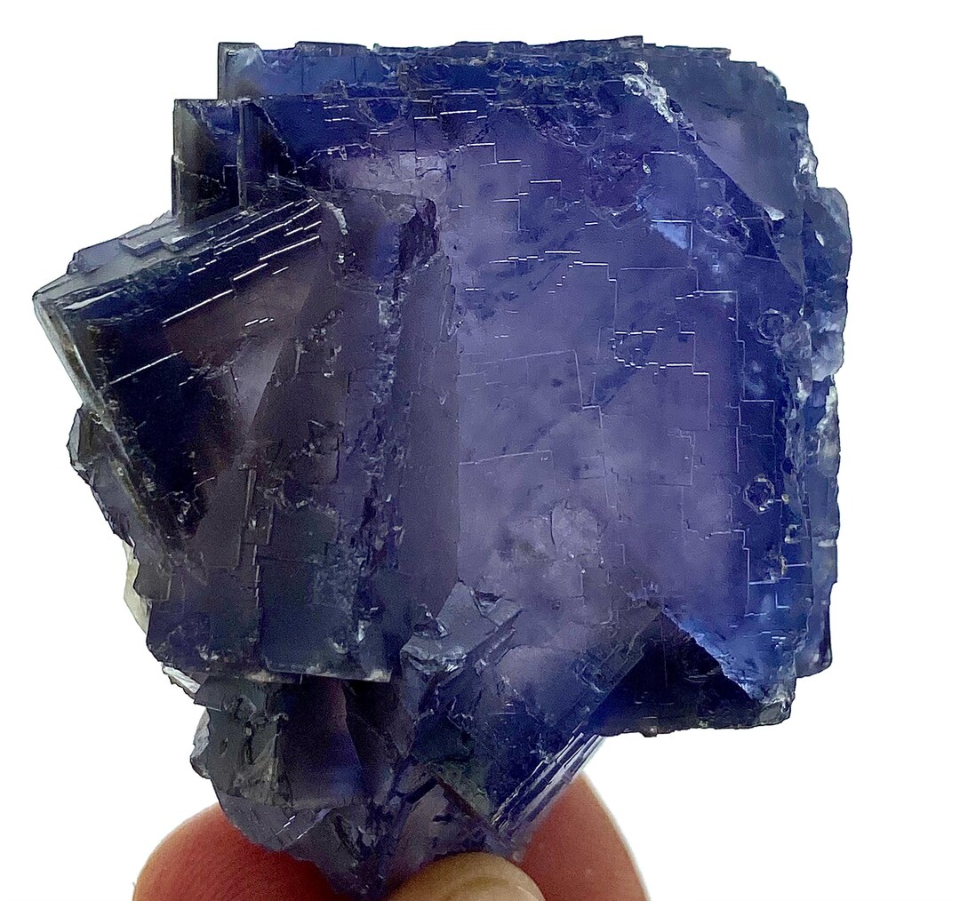 147 Gram Unique Blue Line Phantom Cubic FLUORITE With CALCITE Specimen ...