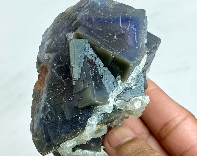 287 Gram Beautiful BLUE Phantom FLUORITE With CALCITE Specimen From ...