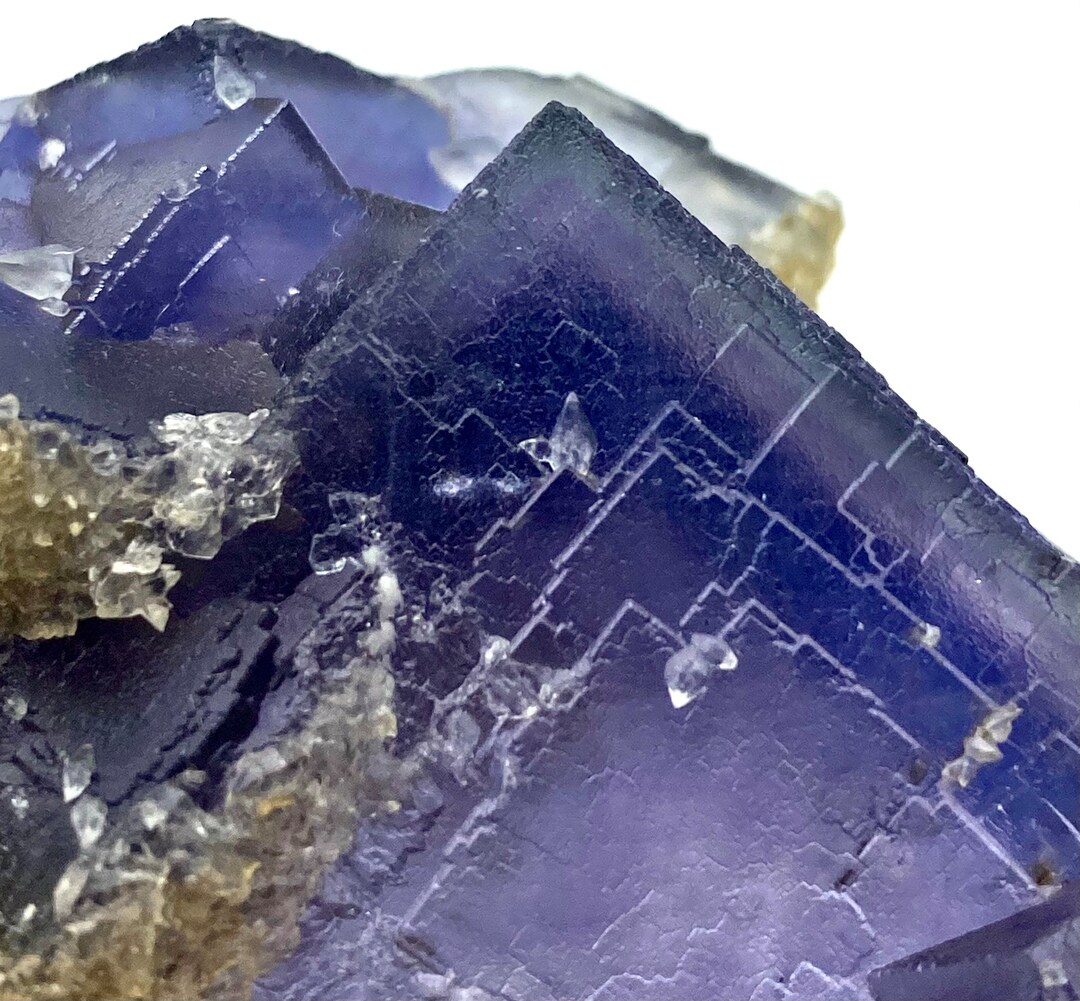 139 Gram Unique Blue Line Phantom Cubic FLUORITE With CALCITE Specimen ...