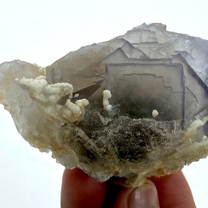 207 Gram Unique Gray Phantom FLUORITE With CALCITE Crystal Specimen ...